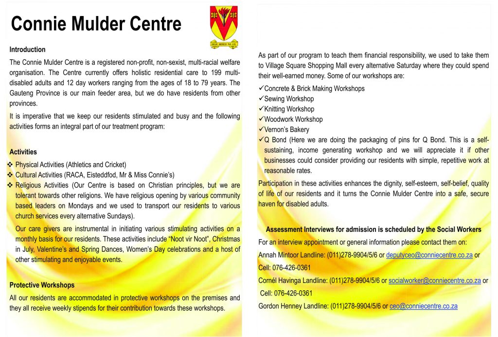 Connie Mulder Centre – A registered non-profit, non-sexist, multi ...
